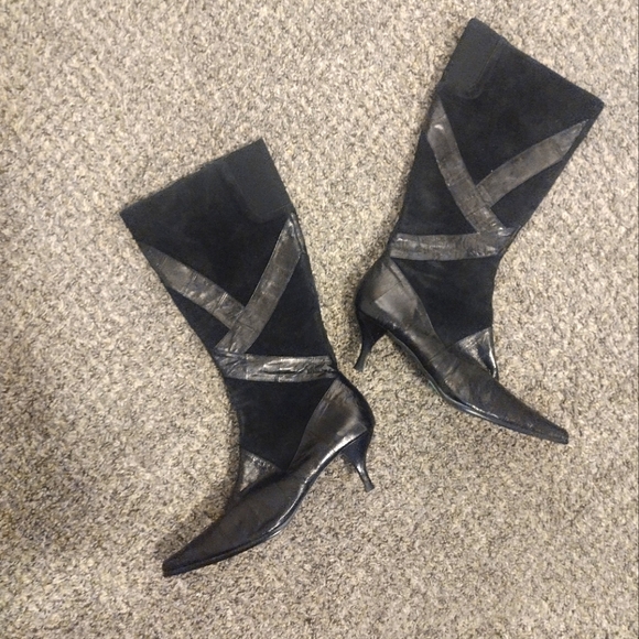 J.Renee | Shoes | Vintage J Renee Patchwork Black Leather Kitten Heel ...